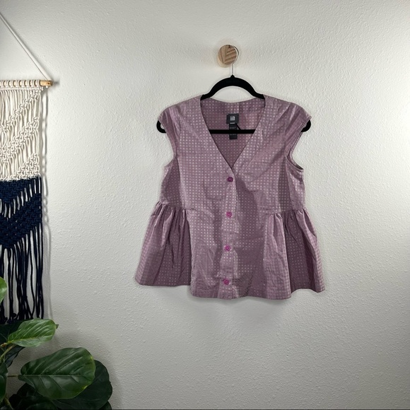 Lilith | Tops | Lilith Purple Gingham Button Down Peplum Style Blouse ...